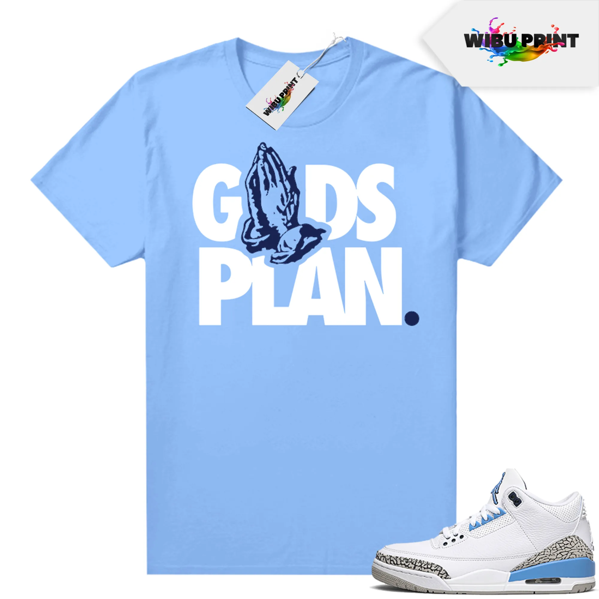 Gildan UNC 3s sneaker tees Carolina Blue , Gods Plan | Wibuprint.com